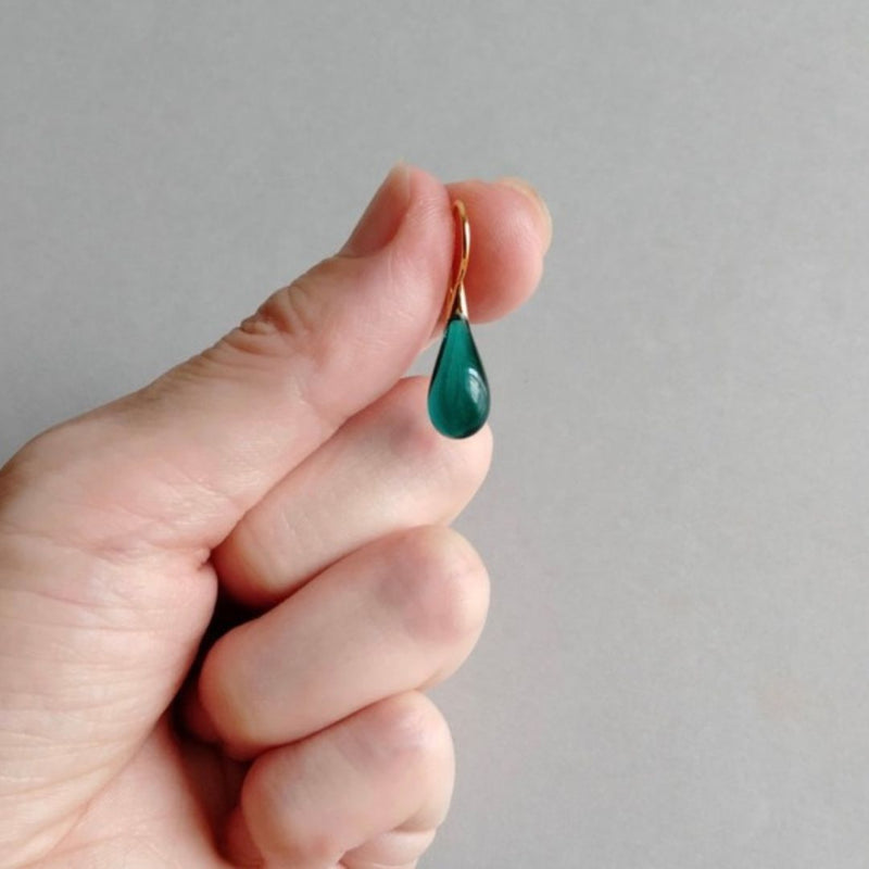 Teardrop Glass Drop Earrings Emerald Green