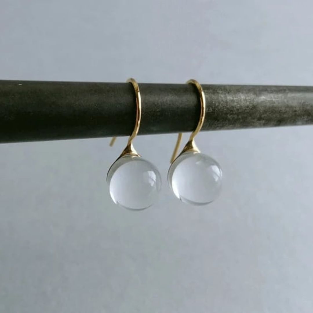 Round Glass Drop Earrings Transparent | The Chubby Paw