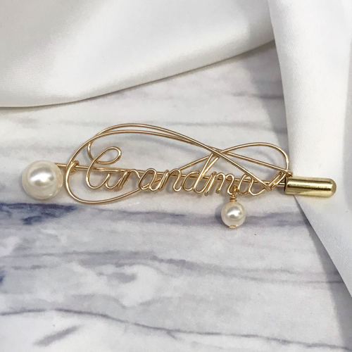 Personalized Wire Name Brooch With Pearl | The Chubby Paw
